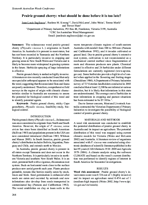 (PDF) Prairie ground cherry: what should be done before it is too late?