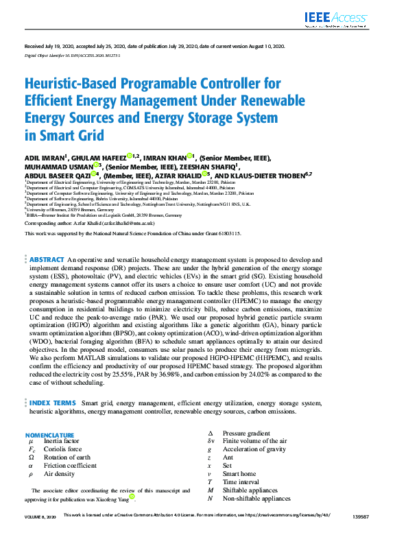 (PDF) Heuristic-Based Programable Controller for Efficient Energy Management Under Renewable ...