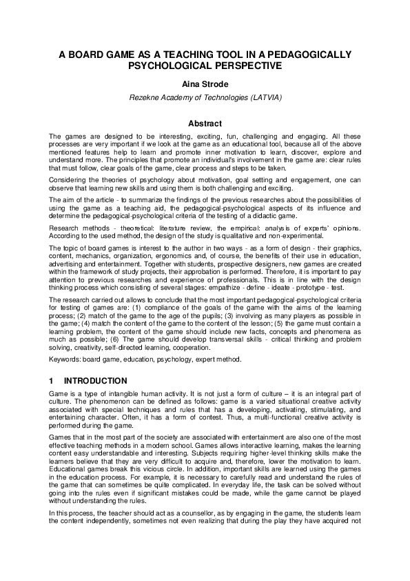 (PDF) A Board Game as a Teaching Tool in a Pedagogically Psychological ...