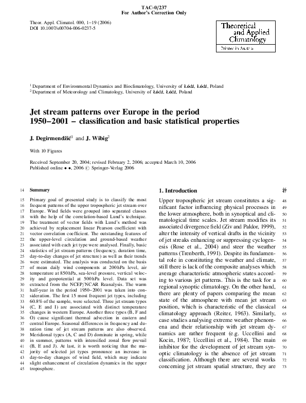 (PDF) Jet stream patterns over Europe in the period 1950–2001 ...