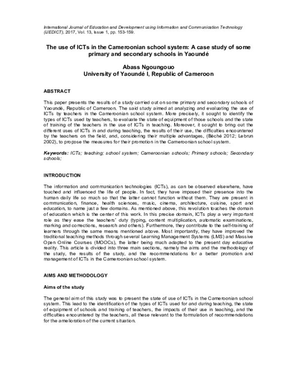 (PDF) The Use of ICTs in the Cameroonian School System: A Case Study of ...