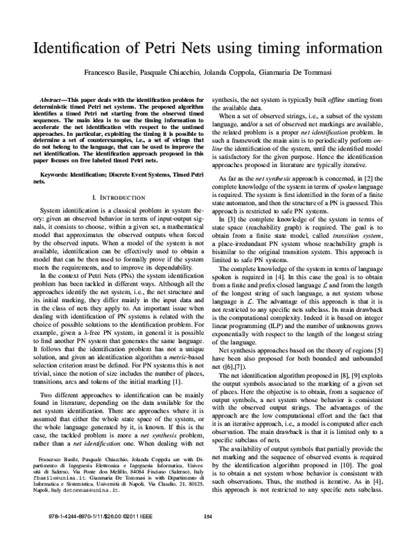 (PDF) Identification of Petri Nets using timing information