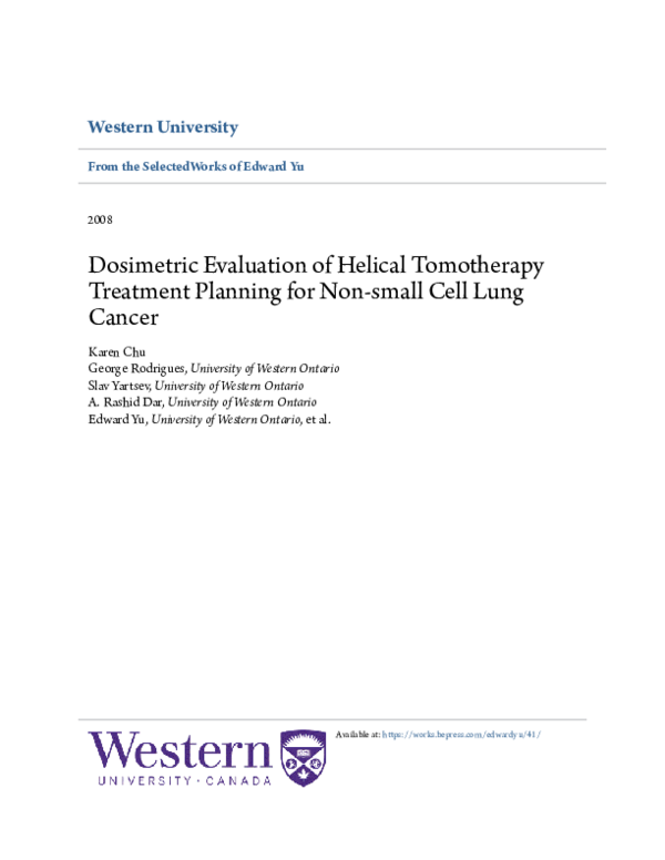 Pdf Dosimetric Evaluation Of Helical Tomotherapy Treatment Planning For Non Small Cell Lung Cancer
