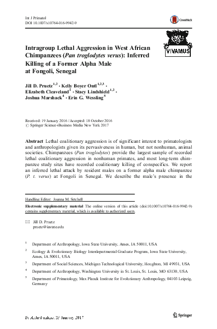 (PDF) Intragroup Lethal Aggression in West African Chimpanzees (Pan ...