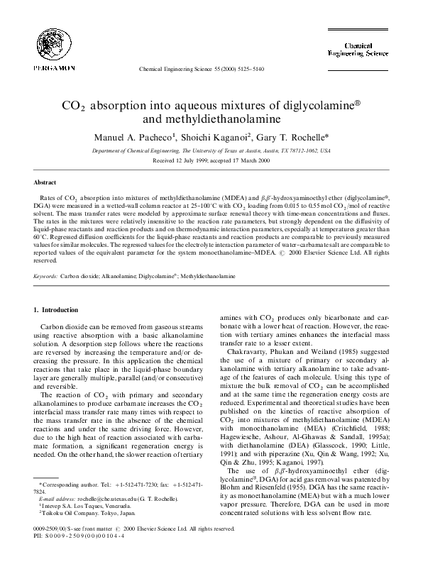 (PDF) CO2 absorption into aqueous mixtures of diglycolamine® and methyldiethanolamine
