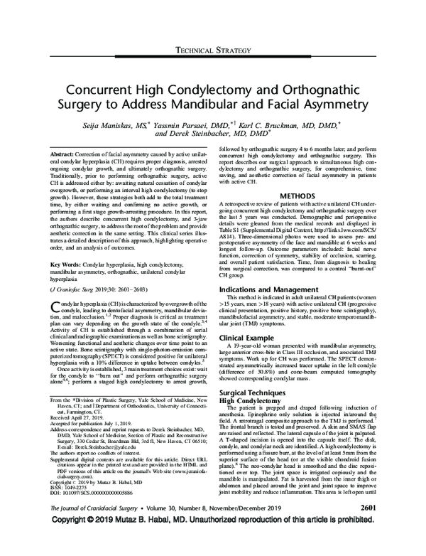 (PDF) Concurrent High Condylectomy and Orthognathic Surgery to Address ...