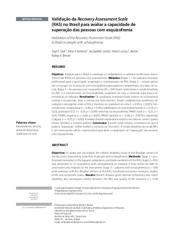(PDF) Validação da Recovery Assessment Scale (RAS) no Brasil para ...