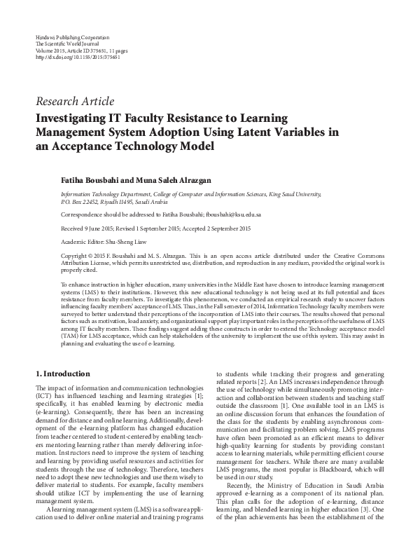 (PDF) Investigating IT Faculty Resistance to Learning Management System ...