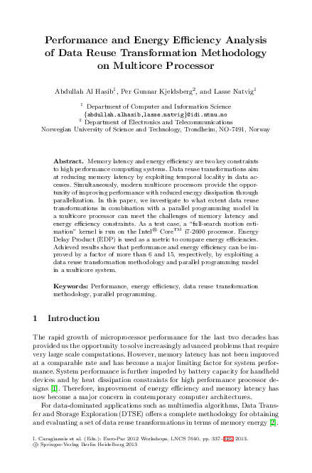 (PDF) Performance and energy efficiency analysis of data reuse transformation methodology on ...