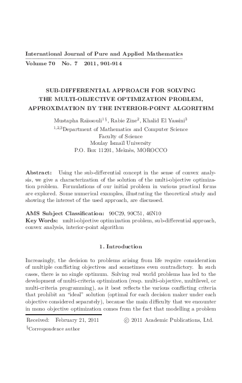 (PDF) Sub-Differential Approach for Solving the Multi-Objective Optimization Problem ...
