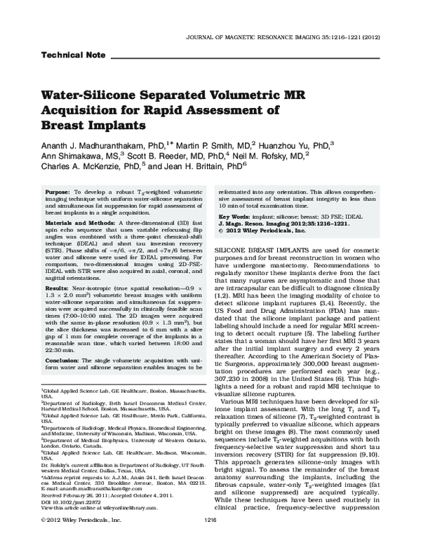 (PDF) Water-silicone separated volumetric MR acquisition for rapid ...