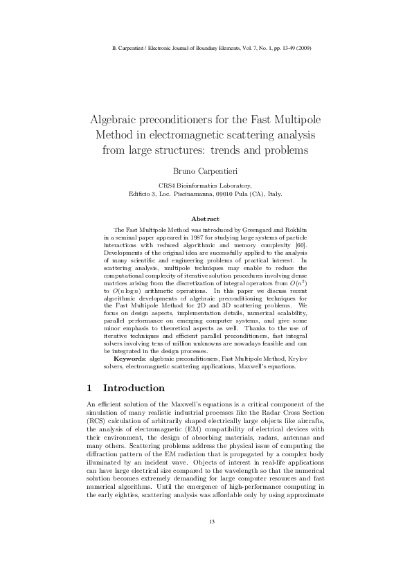 (PDF) Algebraic preconditioners for the Fast Multipole Method in ...