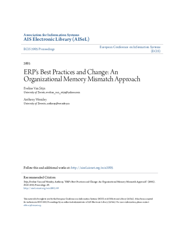 (PDF) ERP's best Practices and Change: An Organizational Memory ...