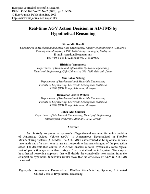 (PDF) Real-time AGV Action Decision in AD-FMS by Hypothetical Reasoning