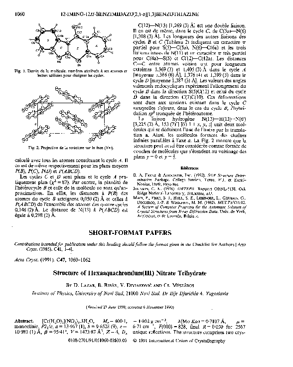 (PDF) Structure of hexaaquachromium(III) nitrate trihydrate