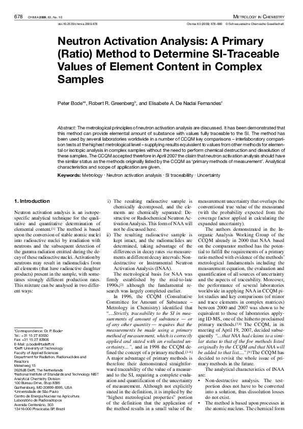 (PDF) Neutron Activation Analysis: A Primary (Ratio) Method to ...