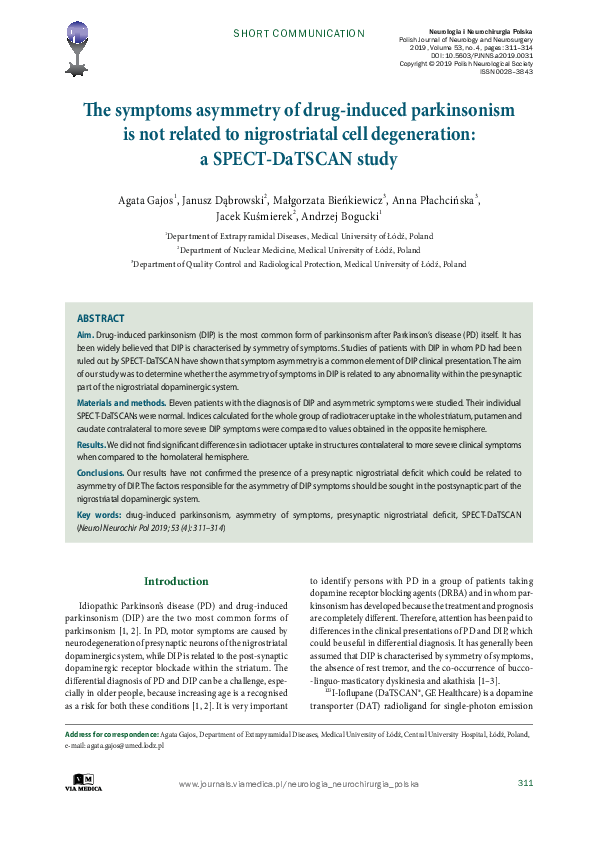 (PDF) The symptoms asymmetry of drug-induced parkinsonism is not ...