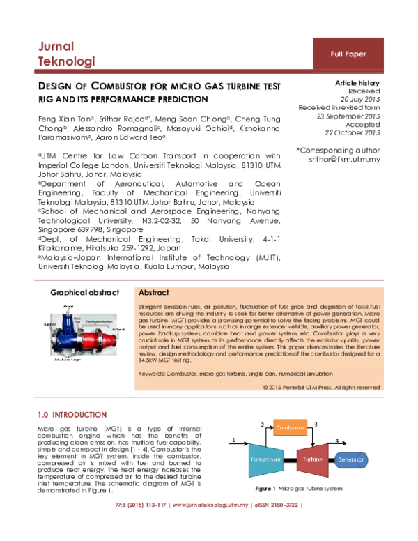 (PDF) Design of Combustor for Micro Gas Turbine Test Rig and Its ...