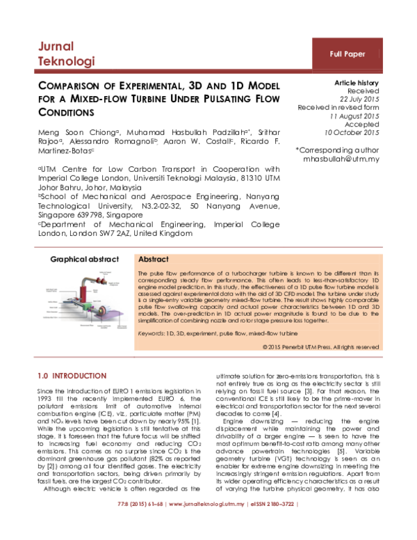 (PDF) Comparison of Experimental, 3D and 1D Model for a Mixed-Flow ...
