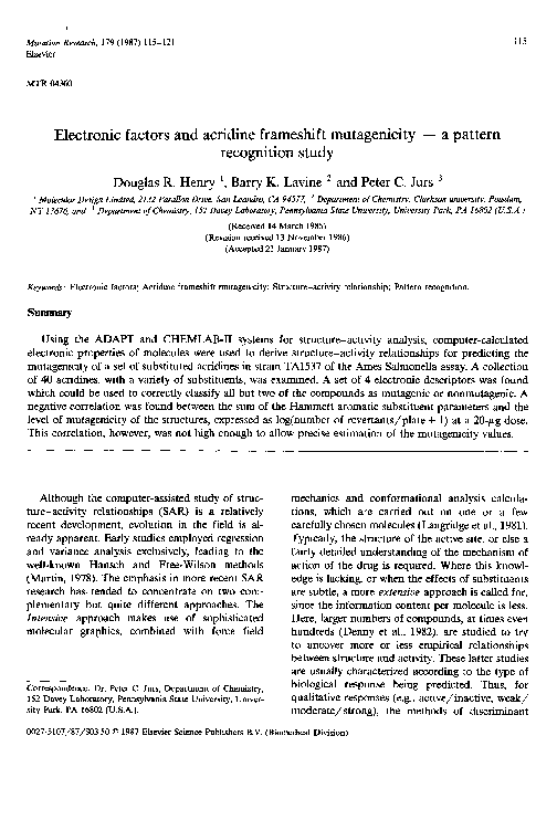 (PDF) Electronic factors and acridine frameshift mutagenicity--a ...