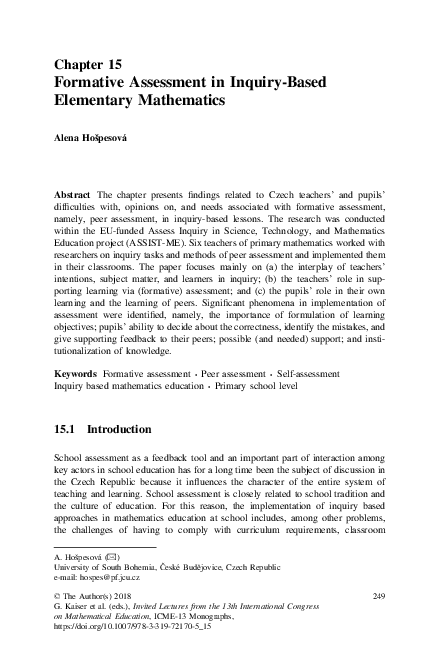 (PDF) Formative Assessment in Inquiry-Based Elementary Mathematics