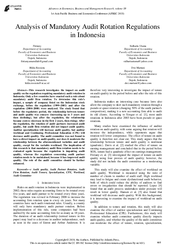 (PDF) Analysis of Mandatory Audit Rotation Regulations in Indonesia