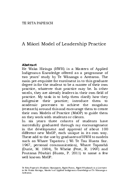 (PDF) A Māori Model of Leadership Practice