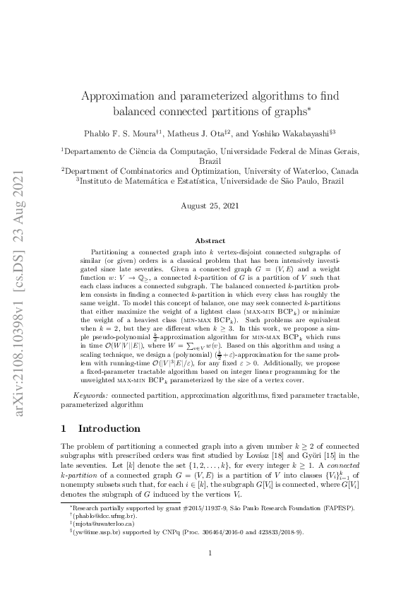 (PDF) Approximation and parameterized algorithms to find balanced connected partitions of graphs ...
