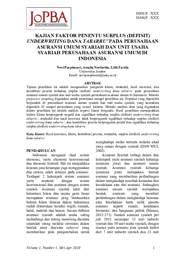 (PDF) Kajian Faktor Penentu Surplus (Defisit) Underwriting Dana Tabarru ...