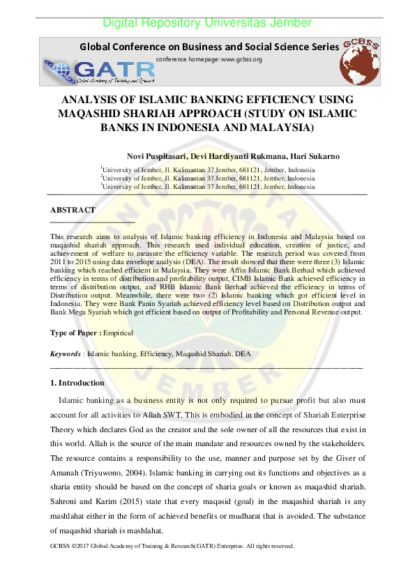 (PDF) Analysis of Islamic Banking Efficiency Using Maqashid Shariah ...
