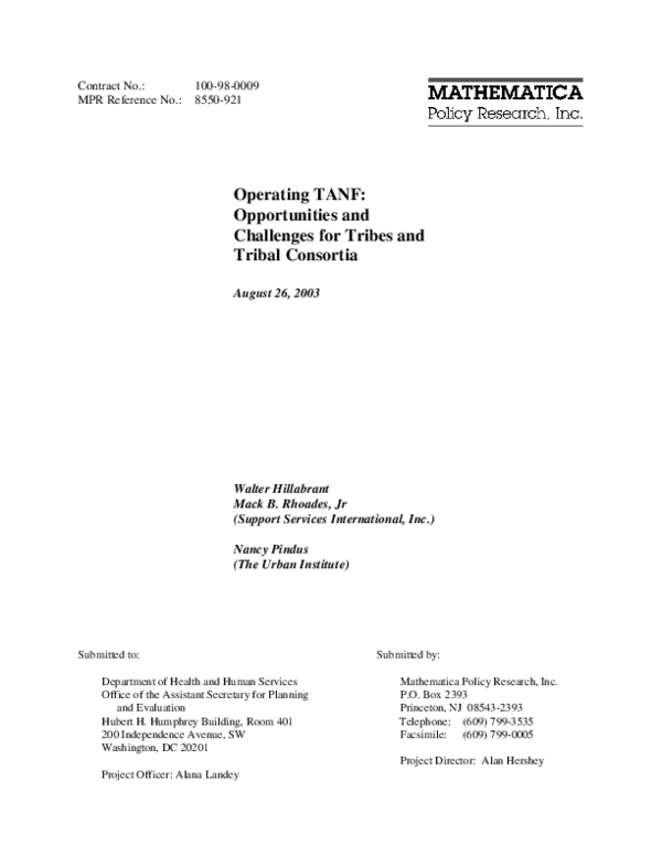 (PDF) Operating TANF: Opportunities and Challenges for Tribes and ...