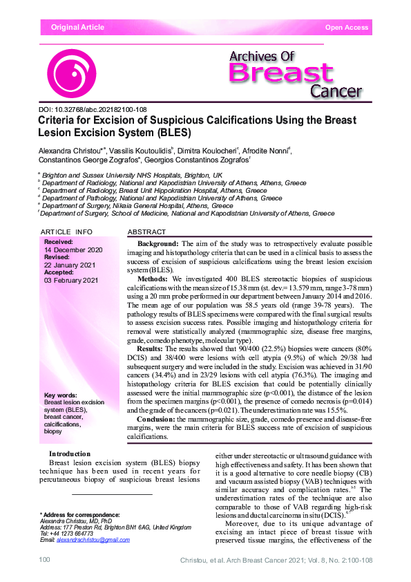 (PDF) Criteria for Excision of Suspicious Calcifications Using the ...