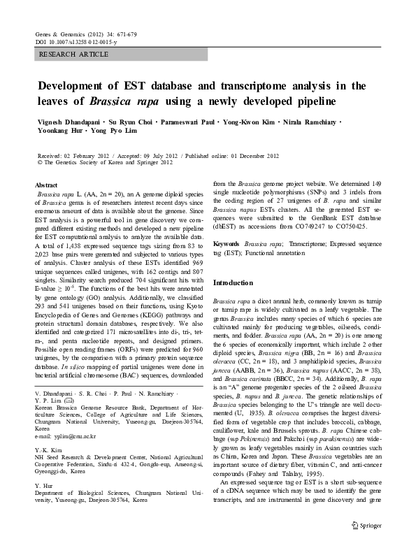 (PDF) Development of EST database and transcriptome analysis in the ...