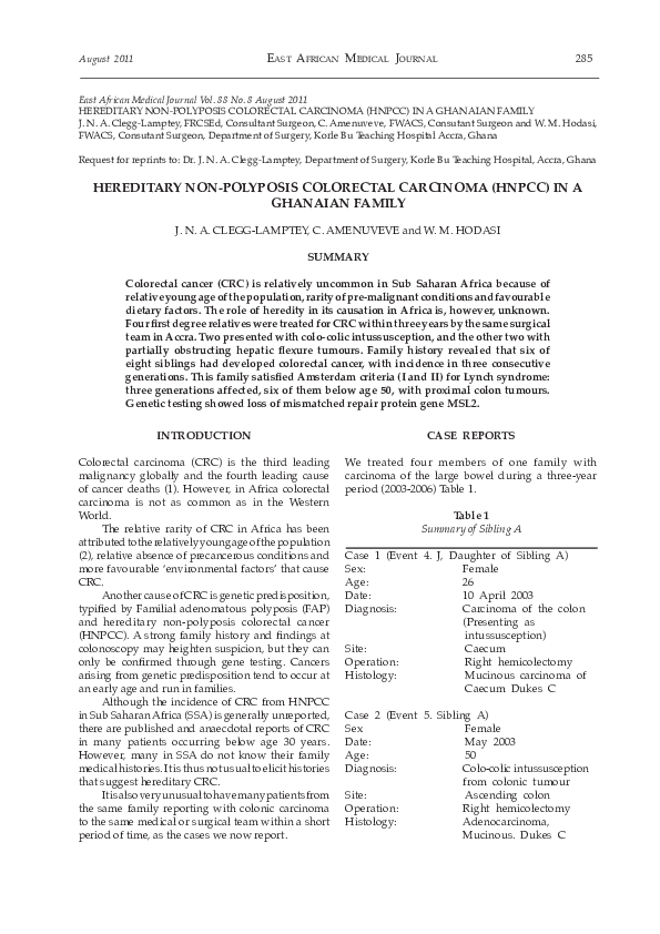 (PDF) Hereditary nonpolyposis colorectal carcinoma (HNPCC) and HNPCC ...