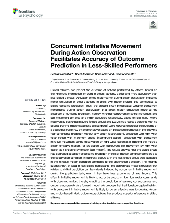 (PDF) Concurrent Imitative Movement During Action Observation ...