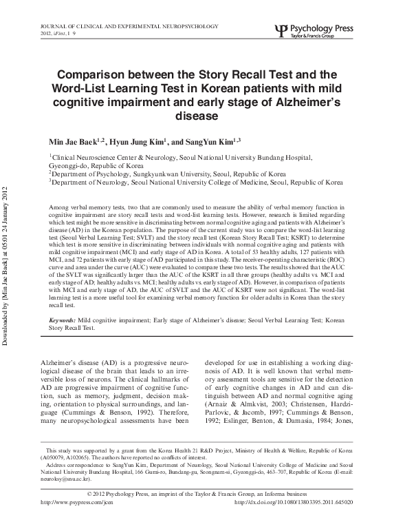 (PDF) Comparison between the Story Recall Test and the Word-List ...