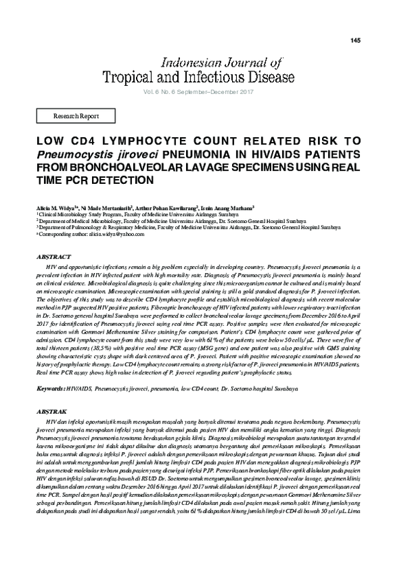 (PDF) LOW CD4 LYMPHOCYTE COUNT RELATED RISK TO Pneumocystis jiroveci ...
