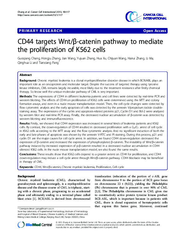(PDF) CD44 targets Wnt/β-catenin pathway to mediate the proliferation ...