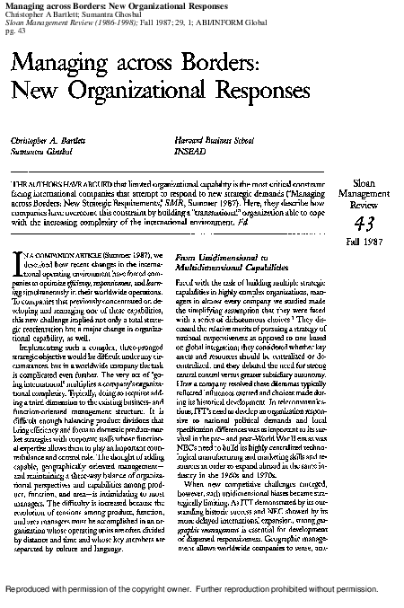 (PDF) Managing Across Borders: The Transnational Solution