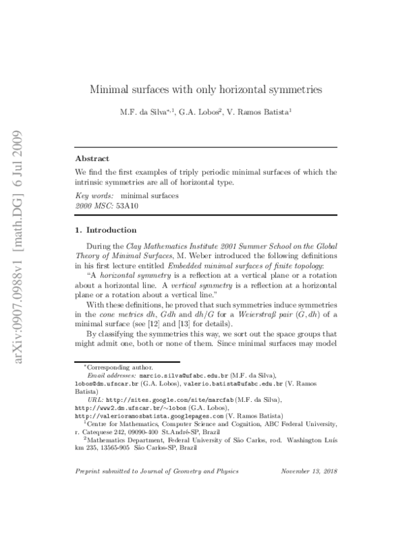 (PDF) Minimal surfaces with only horizontal symmetries