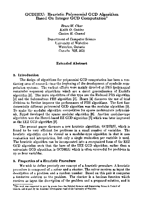 (PDF) GCDHEU: Heuristic polynomial GCD algorithm based on integer GCD computation