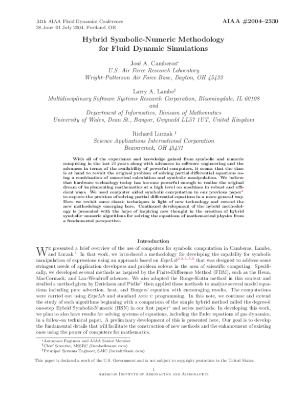 Pdf Hybrid Symbolic Numeric Methodology For Fluid Dynamics Simulations