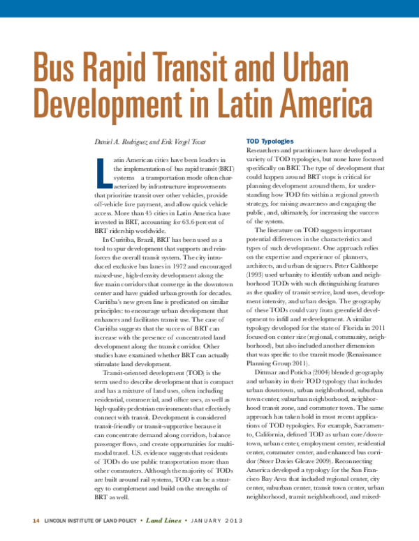 (PDF) Bus Rapid Transit and Urban Development in Latin America