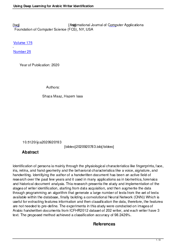Pdf Using Deep Learning For Arabic Writer Identification