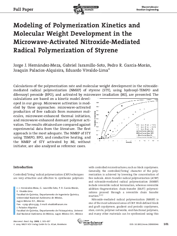 (PDF) Modeling of Polymerization Kinetics and Molecular Weight Development in the Microwave ...