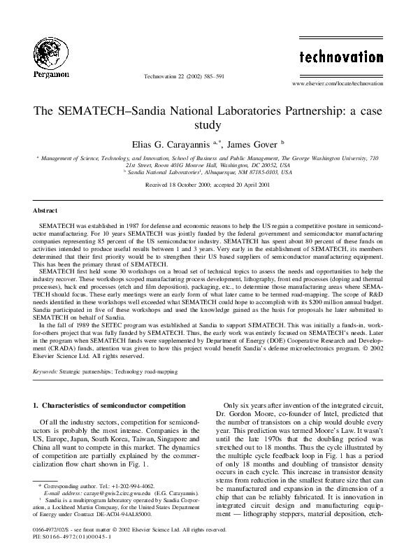 (PDF) The SEMATECH - Sandia National Laboratories partnership: A case study