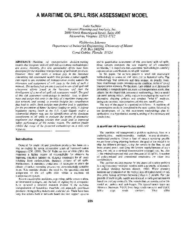 (PDF) A Maritime Oil Spill Risk Assessment Model | Eleftherios Iakovou ...