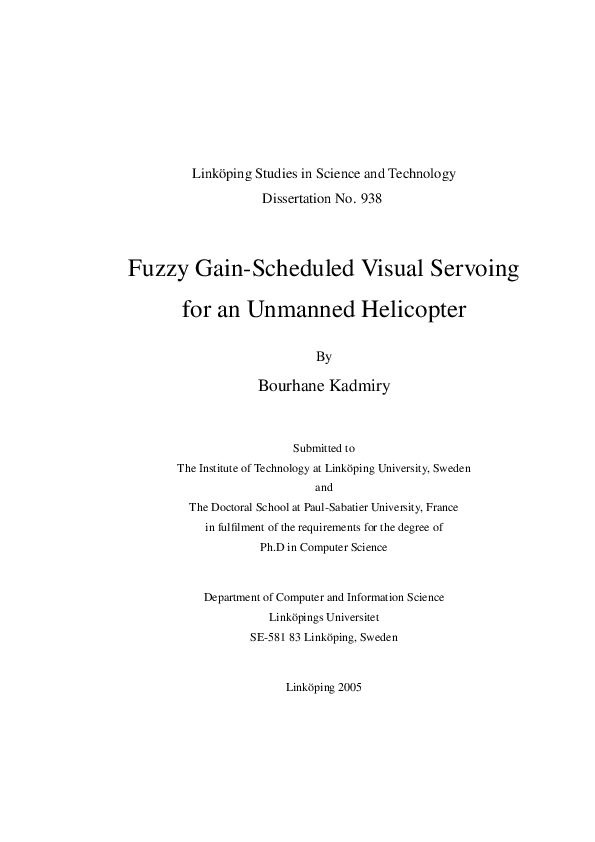(PDF) Fuzzy gain scheduled visual servoing for an unmanned helicopter