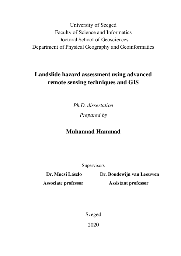 (PDF) Landslide hazard assessment using advanced remote sensing techniques and GIS