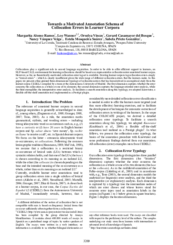 Pdf 2010 Towards A Motivated Annotation Schema Of Collocation Errors In Learner Corpora